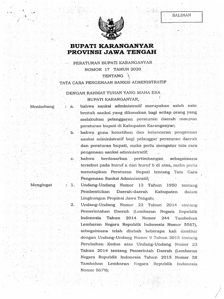 Perbup No. 17 Tahun 2020 | PDF