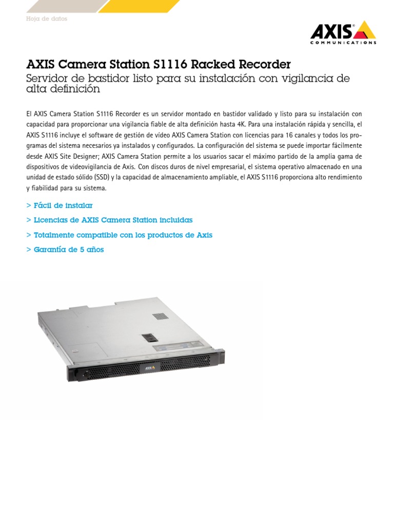 AXIS Camera Station S1116 Racked Recorder | PDF