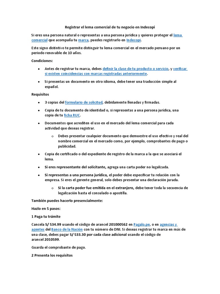 Registro de lema comercial en Indecopi | PDF | Marca comercial