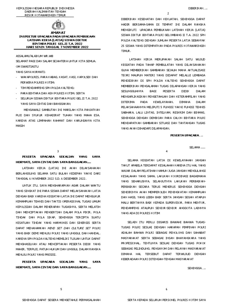 Pembukaan Latja Bintara Polri 2022 | PDF