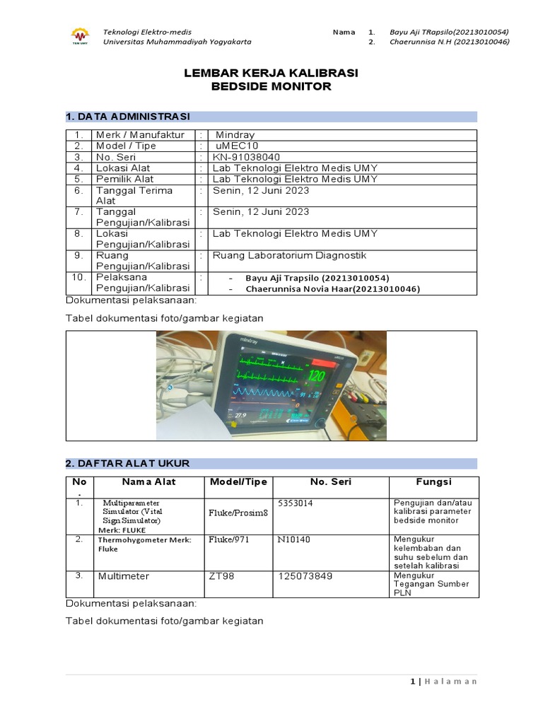 Lembar Kerja Kalibrasi Badside Monitor | PDF