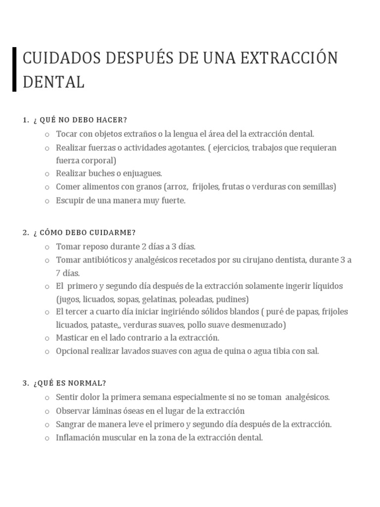 Cuidados Post-Extracción Dental | PDF | Ciencia y matemáticas | Estilo ...