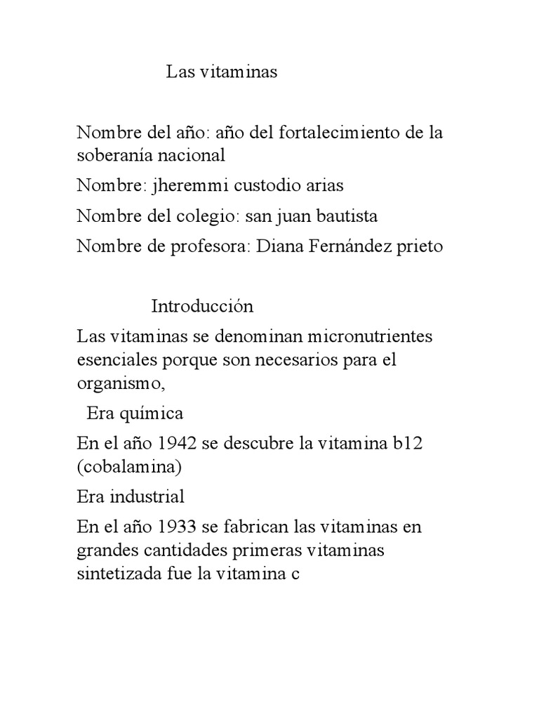 Vitaminas: Tipos, Fuentes y Requerimientos | PDF