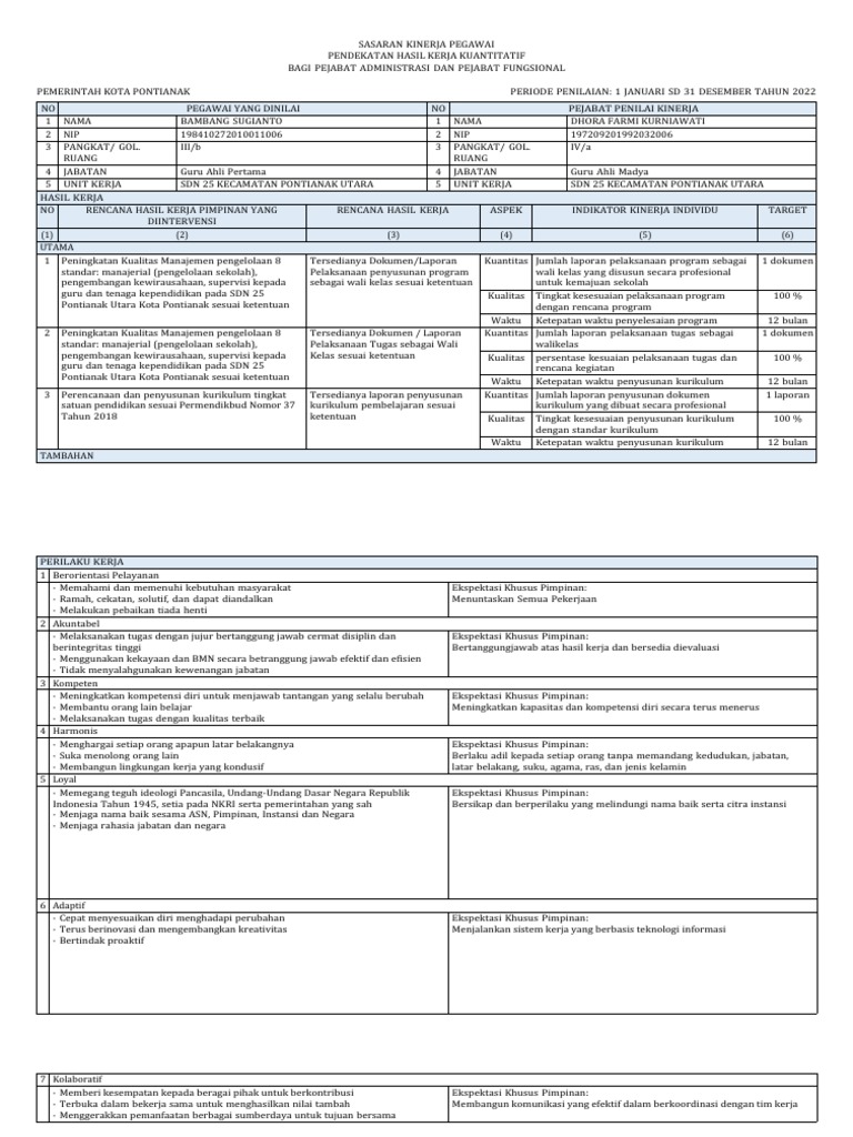 Rencana SKP Bambang 2022 | PDF