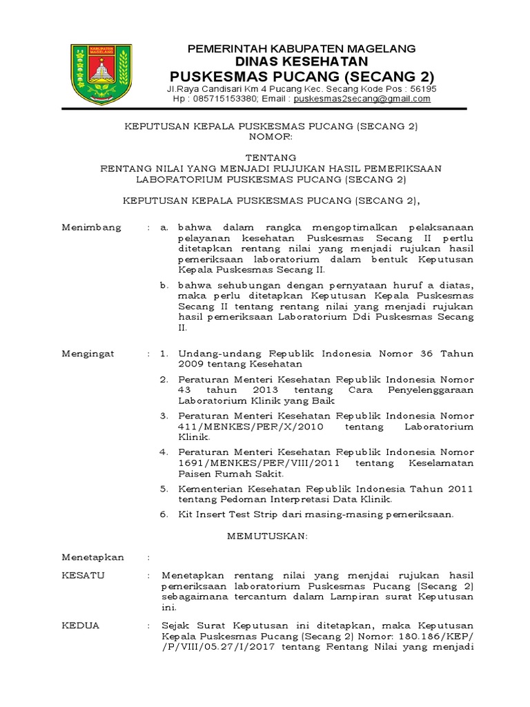 SK Rentang Nilai Yang Menjadi Rujukan Hasil Lab | PDF SK Rentang Nilai Yang Menjadi Rujukan Hasil Lab | PDF