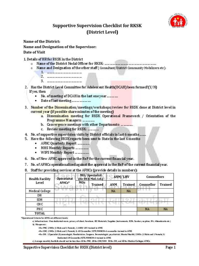 2 RKSK District Level Checklist | PDF | Health Care
