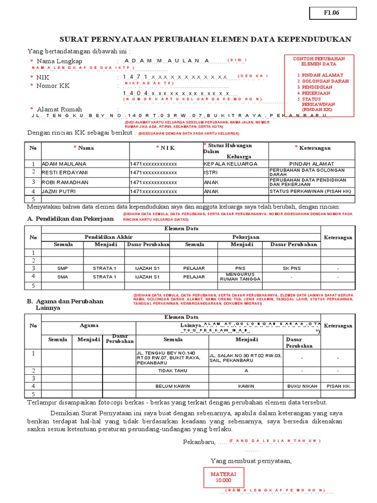 F1.06 - Perubahan - Elemen - Data SAFIU | PDF
