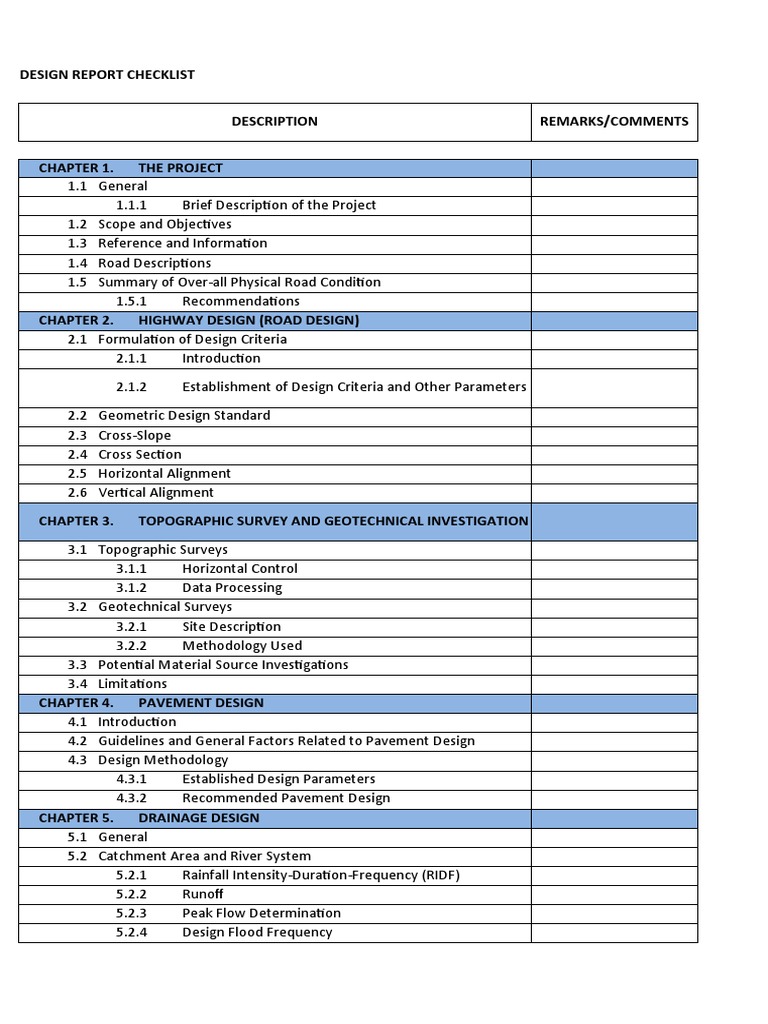 Comprehensive Road Design Report Checklist | PDF | Road | Geotechnical ...