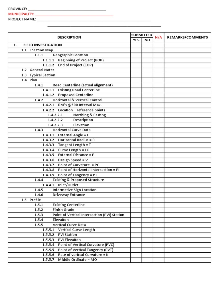 Checklist For Tech Review For Road Projects | PDF