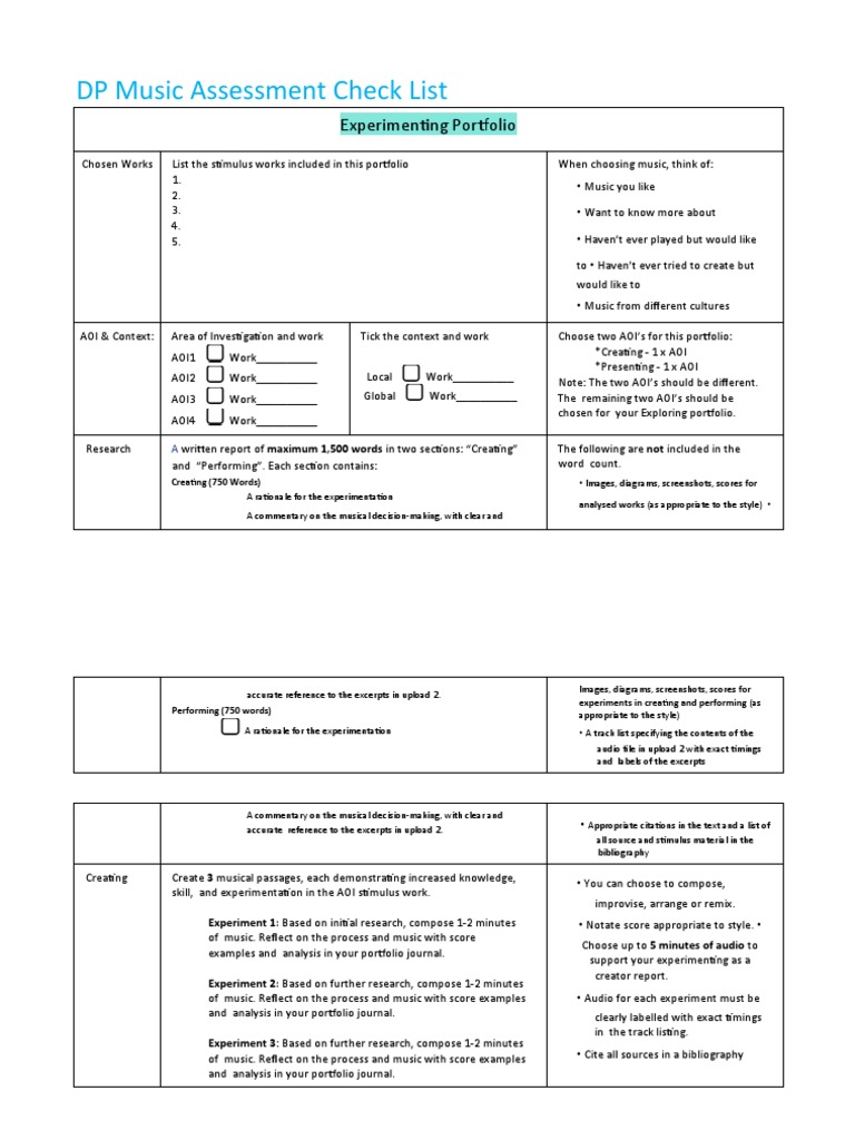 DP Music Assessment Check List | PDF