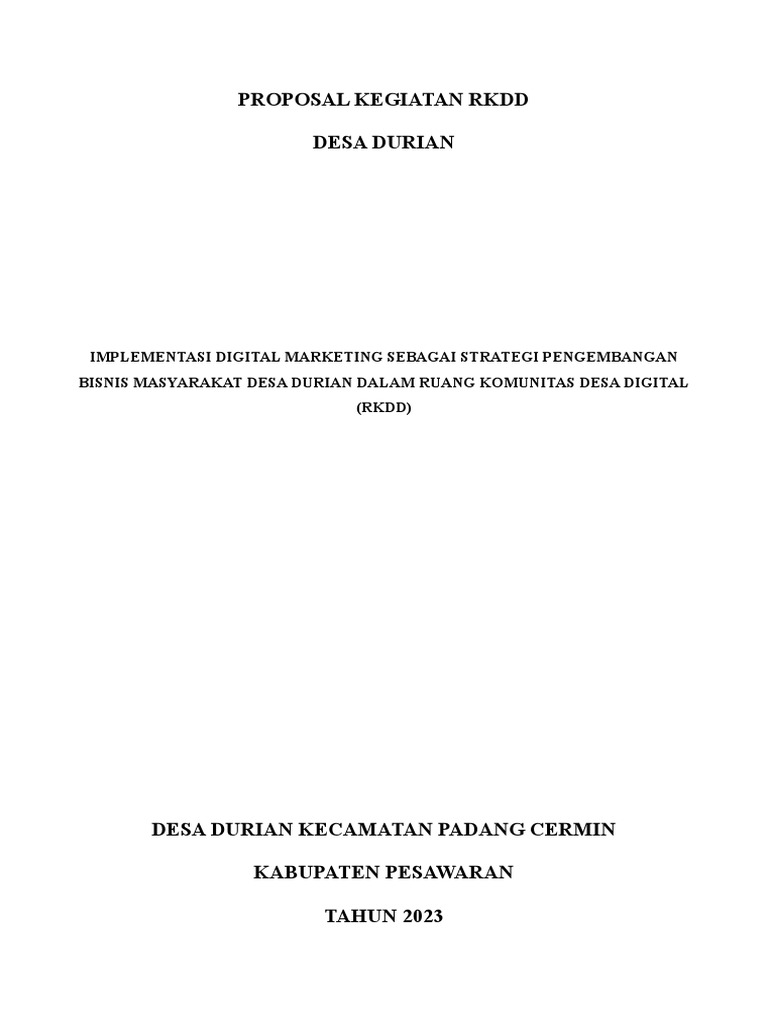 PROPOSAL KEGIATAN RKDD Durian | PDF