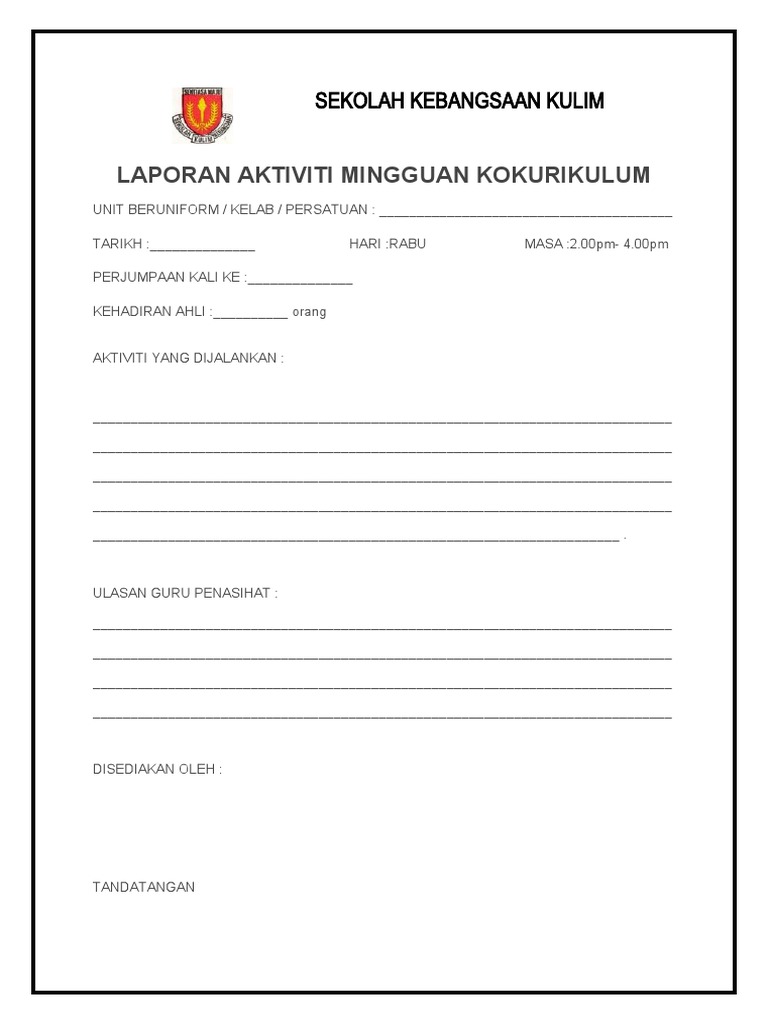 Contoh Borang Laporan Kokurikulum Online 2021 | PDF