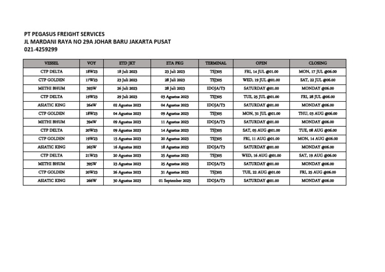 Schedule Pegasus 2023 July | PDF