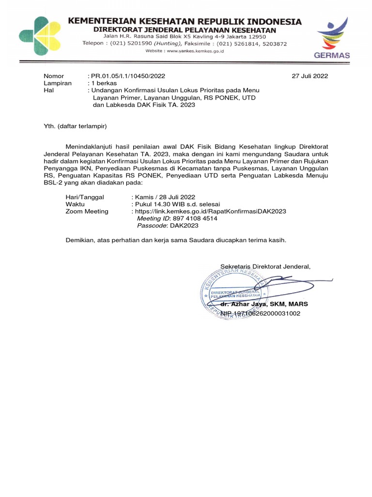 Undangan Konfirmasi Usulan Lokus Prioritas Pada Menu Layanan Primer ...