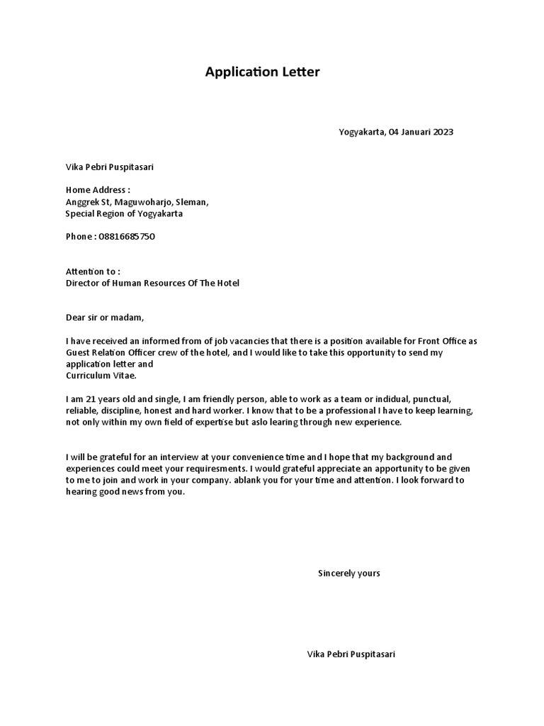 Contoh Application Letter Pdf