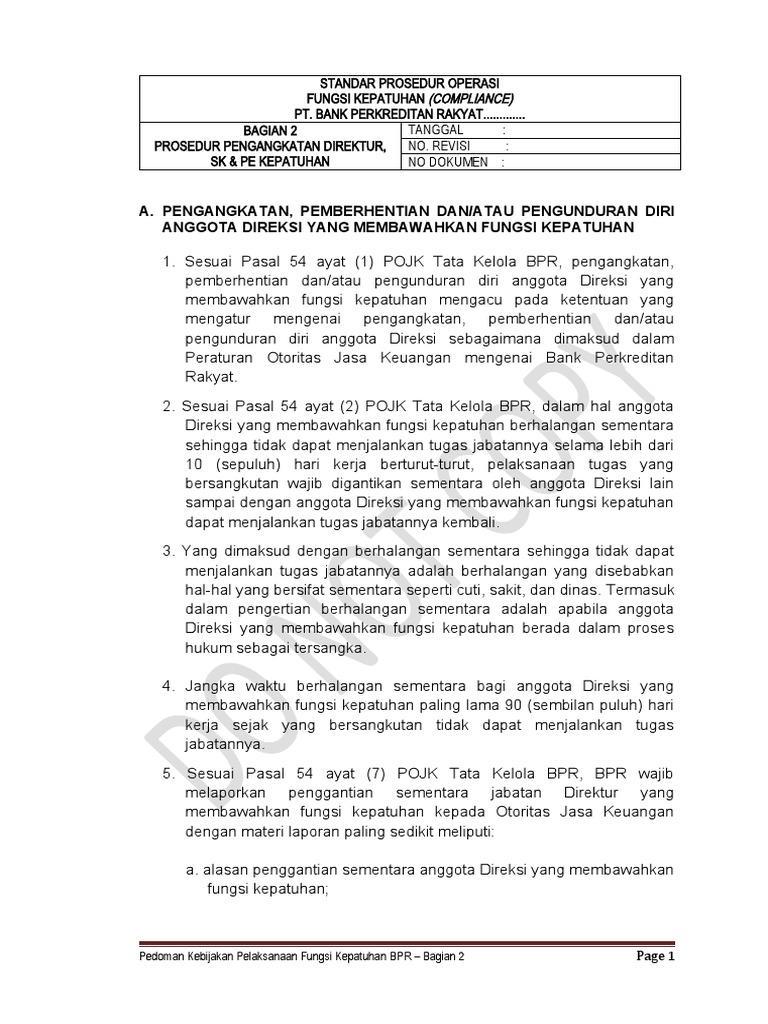Bagian 2 Prosedur Pengangkatan Direktur, SK & Pe Kepatuhan | PDF | Bisnis