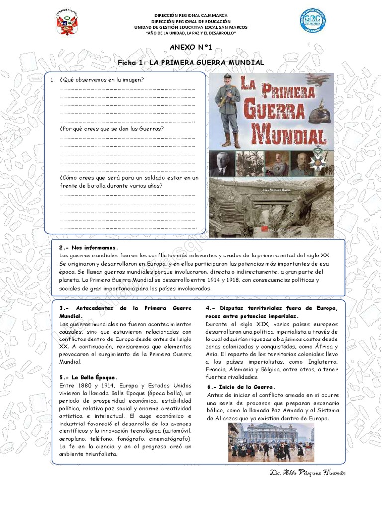 1° Guerra Mundial - Ficha de trabajo | PDF