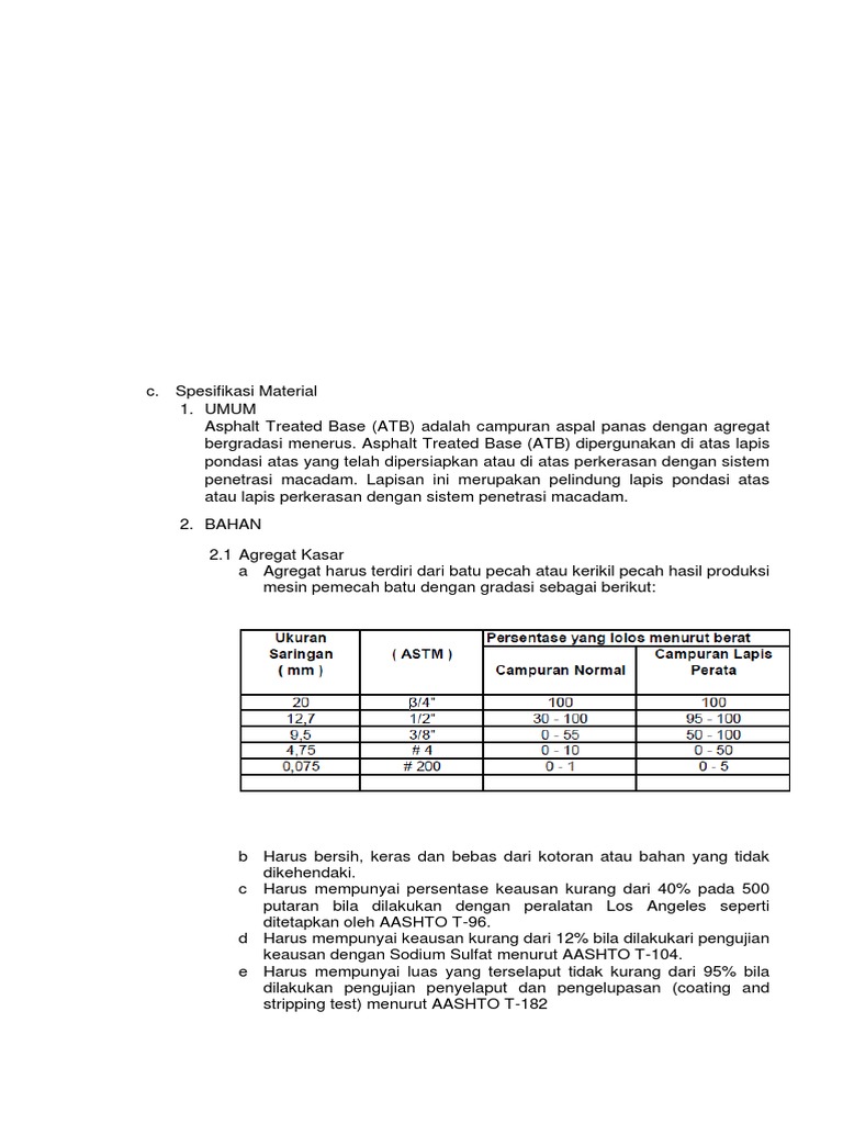 Spesifikasi Asphalt Treated Base (ATB) | PDF | Teknologi & Rekayasa