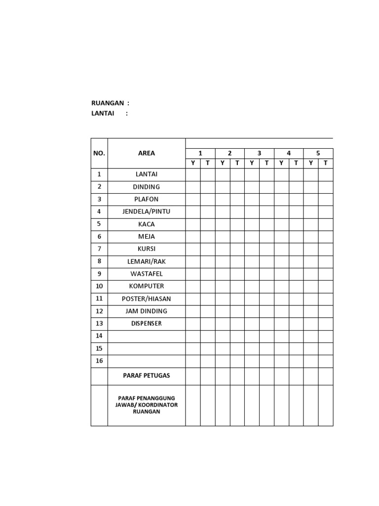 Checklist Kebersihan Ruangan Kamar Mandi | PDF