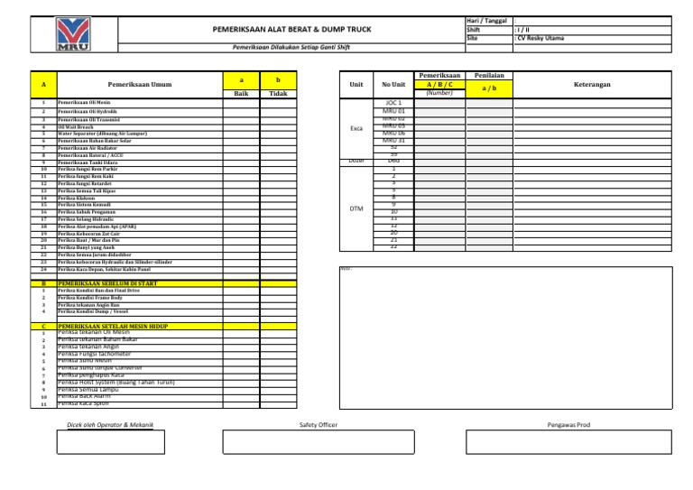 Form P2H MRU | PDF | Teknologi & Rekayasa