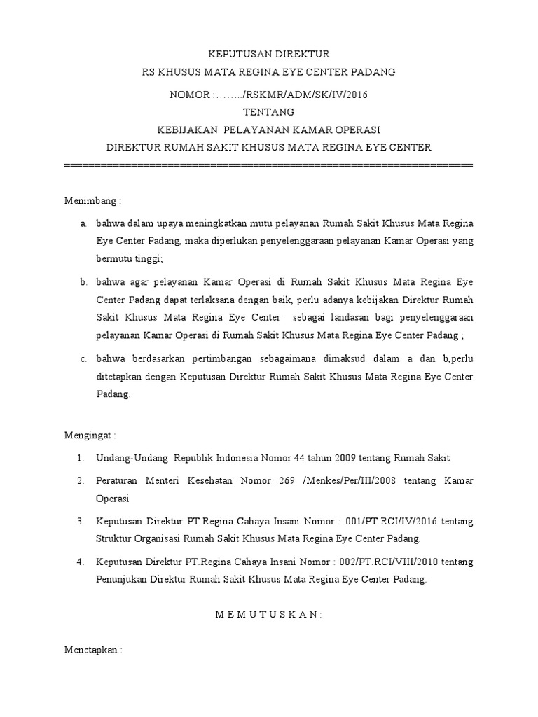 SK Kebijakan OK RS REGINA EYE CENTER | PDF