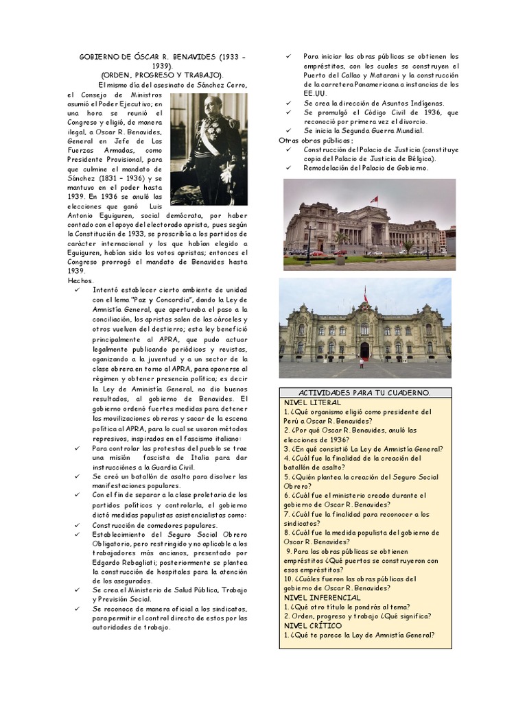 Gobierno de Óscar R Benavides | PDF | Gobierno