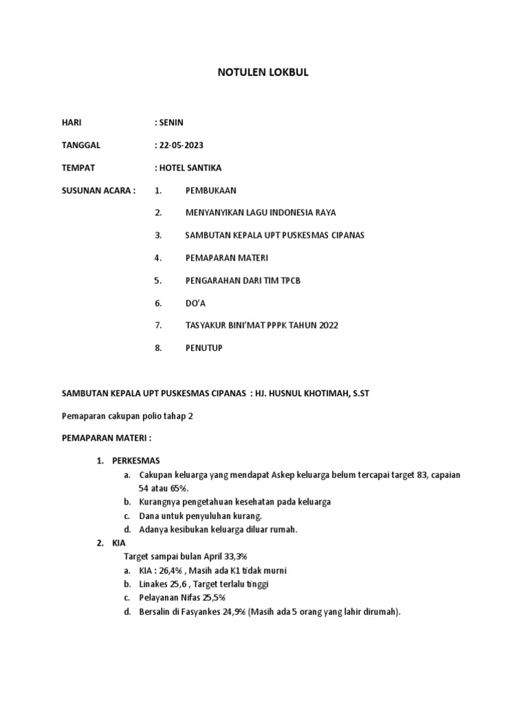 Notulen Lokbul | PDF | Sains & Matematika