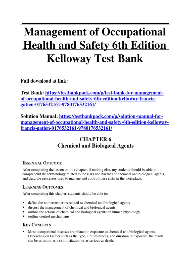 Management of Occupational Health and Safety 6th Edition Kelloway Test ...