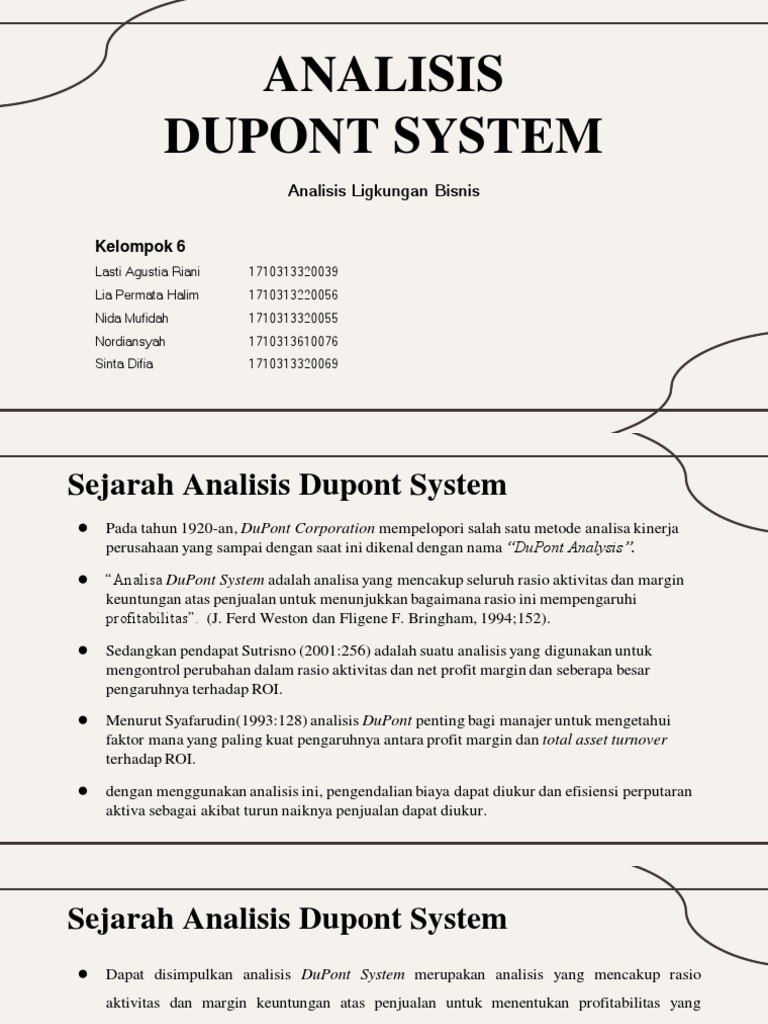 Kelompok 6 - Analisis DuPont System | PDF | Bisnis | Pengelolaan Keuangan & Uang