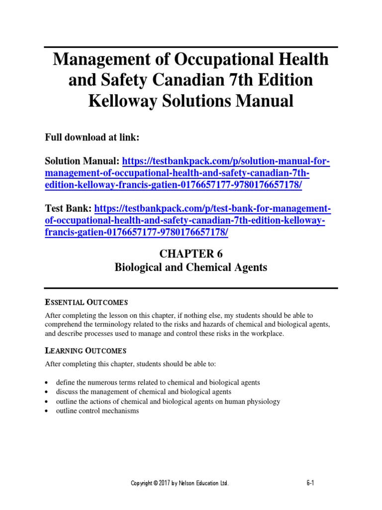 Management of Occupational Health and Safety Canadian 7th Edition ...
