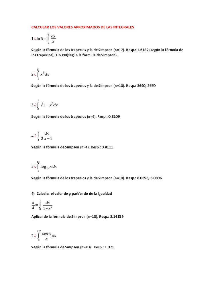 Deber 7 Calculo de Valores Aproximados de Las Integrales | PDF