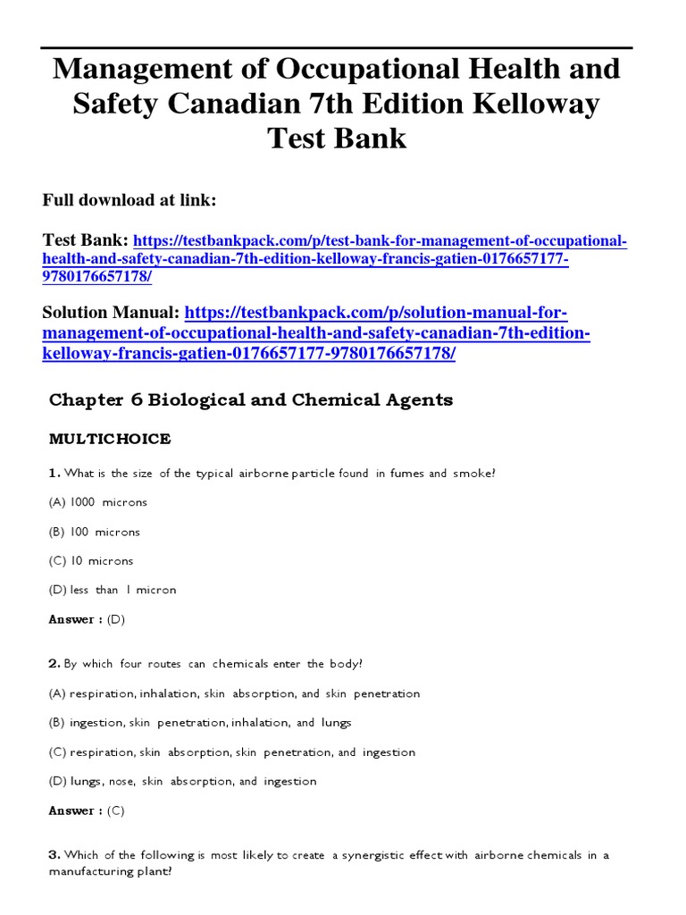 Management of Occupational Health and Safety Canadian 7th Edition ...
