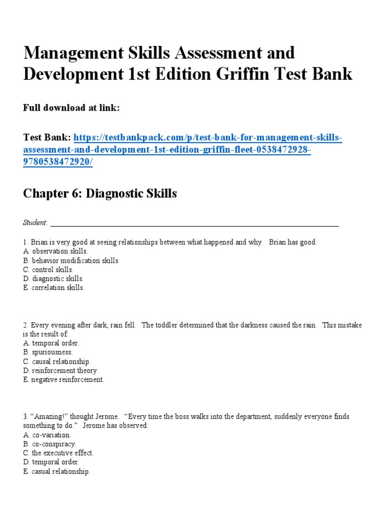 Management Skills Assessment and Development 1st Edition Griffin Test ...