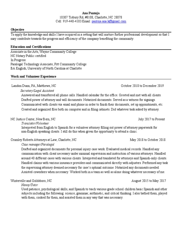 Pantoja Ana Resume | PDF | Paralegal | Lawyer