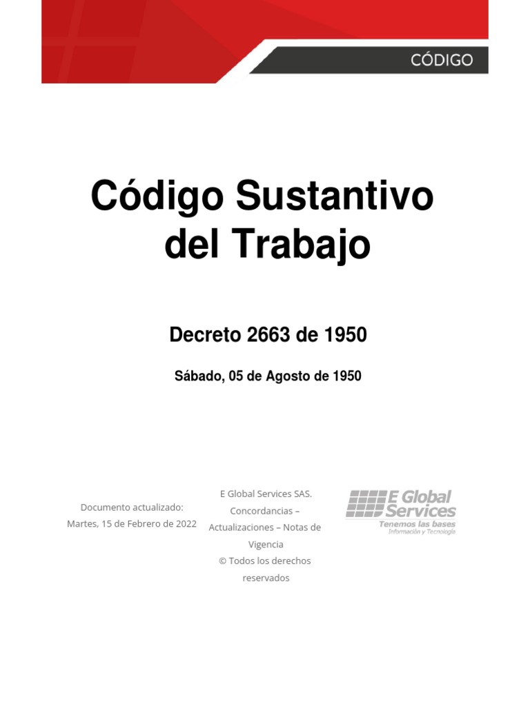 Código Sustantivo Del Trabajo | PDF Código Sustantivo Del Trabajo | PDF