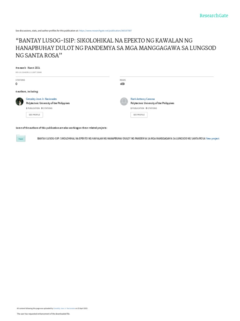 Bantay Lusog-Isip: Sikolohikal Na Epekto NG Kawalan NG Hanapbuhay Dulot ...