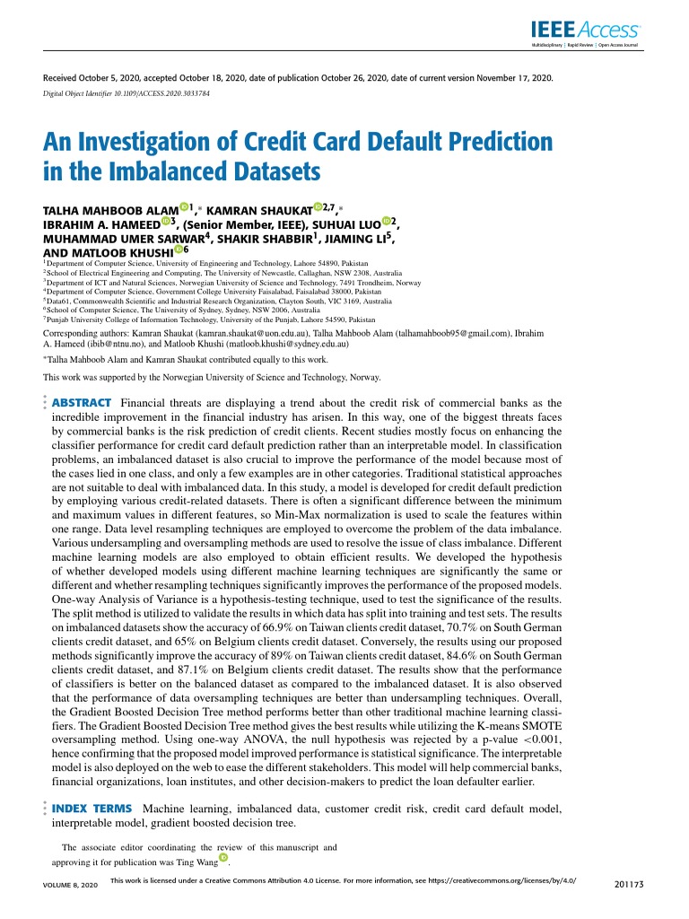 Alam Et Al. - 2020 - An Investigation of Credit Card Default Prediction | PDF