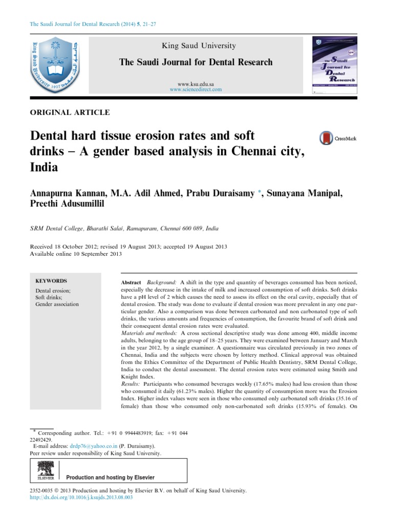 Kannan Et Al. - 2014 - Dental Hard Tissue Erosion Rates and Soft Drinks ... Kannan Et Al. - 2014 - Dental Hard Tissue Erosion Rates and Soft Drinks ...