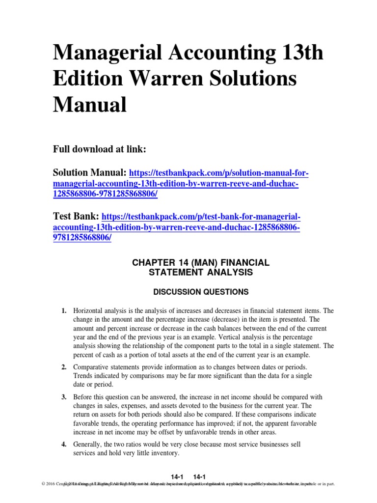 Managerial Accounting 13th Edition Warren Solutions Manual Download | PDF | Equity (Finance ...