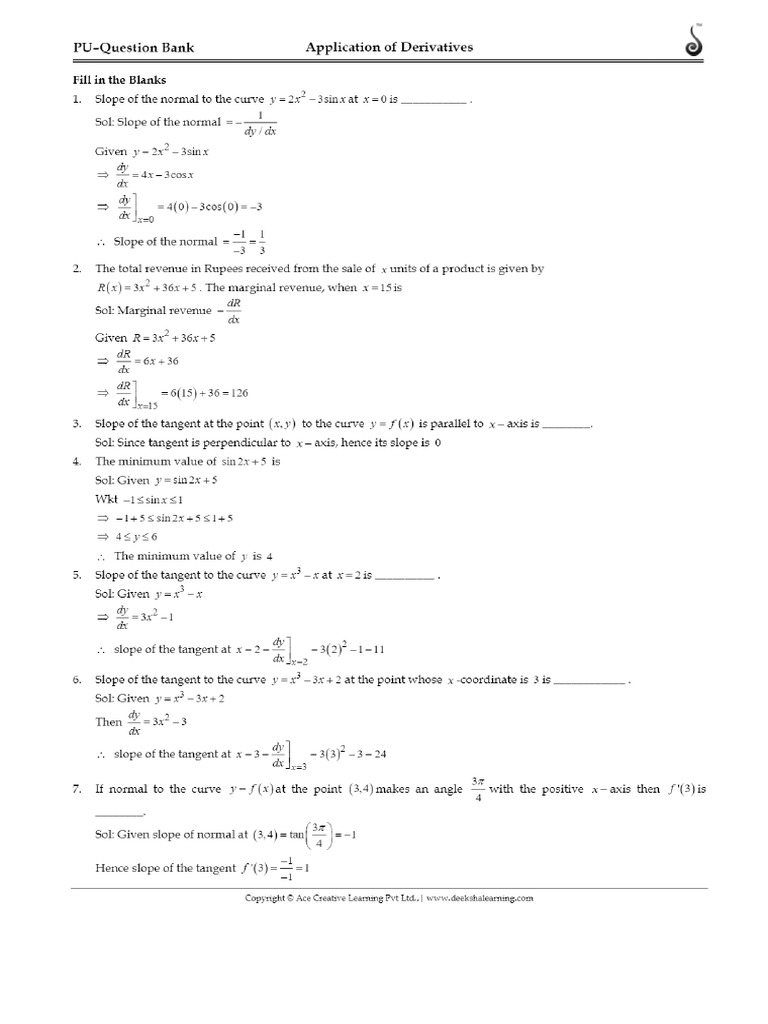 application of derivatives | PDF