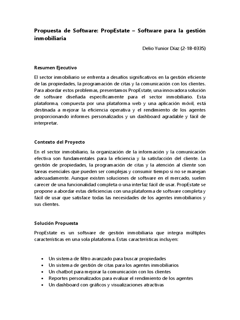 Propuesta de Software - PropEstate (2-18-0335) | PDF