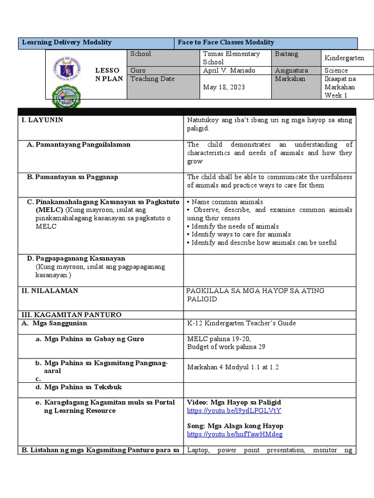 KINDER COT Q4 W1 Science | PDF