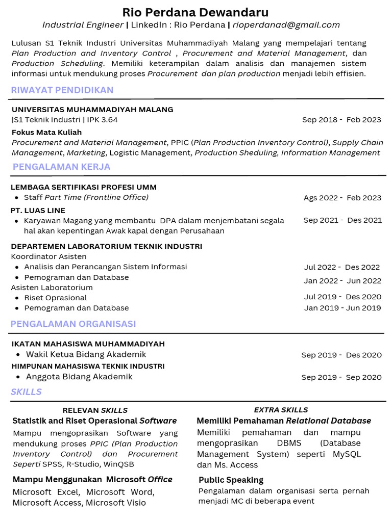 CV - Rio Perdana Dewandaru | PDF