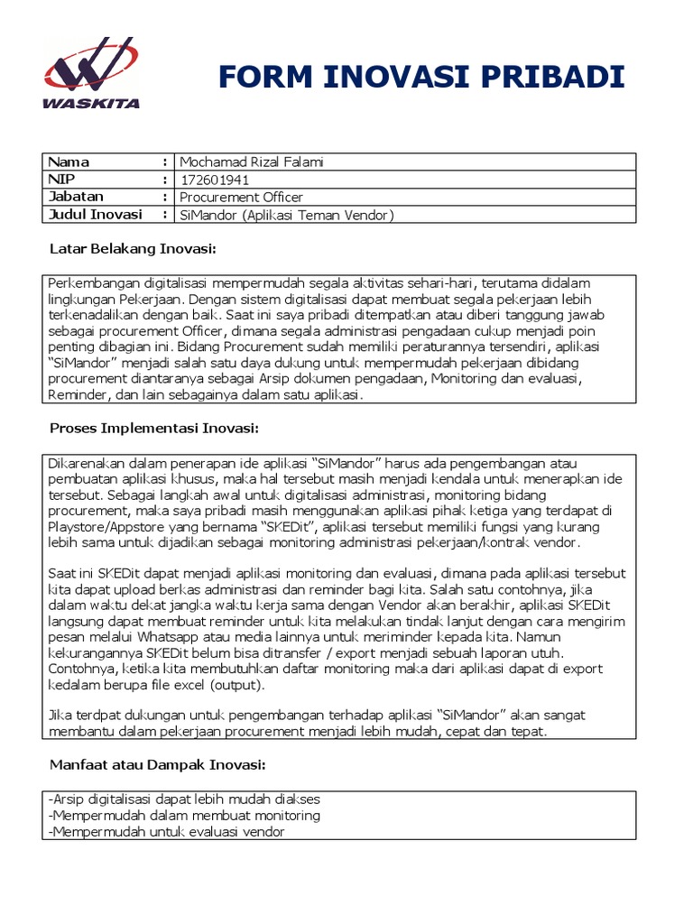 Form Inovasi Pribadi | PDF