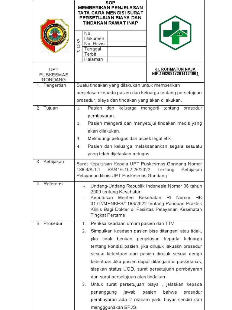 Protap Memberikan Penjelasan Tata Cara Mengisi Surat Persetujuan Biaya ...
