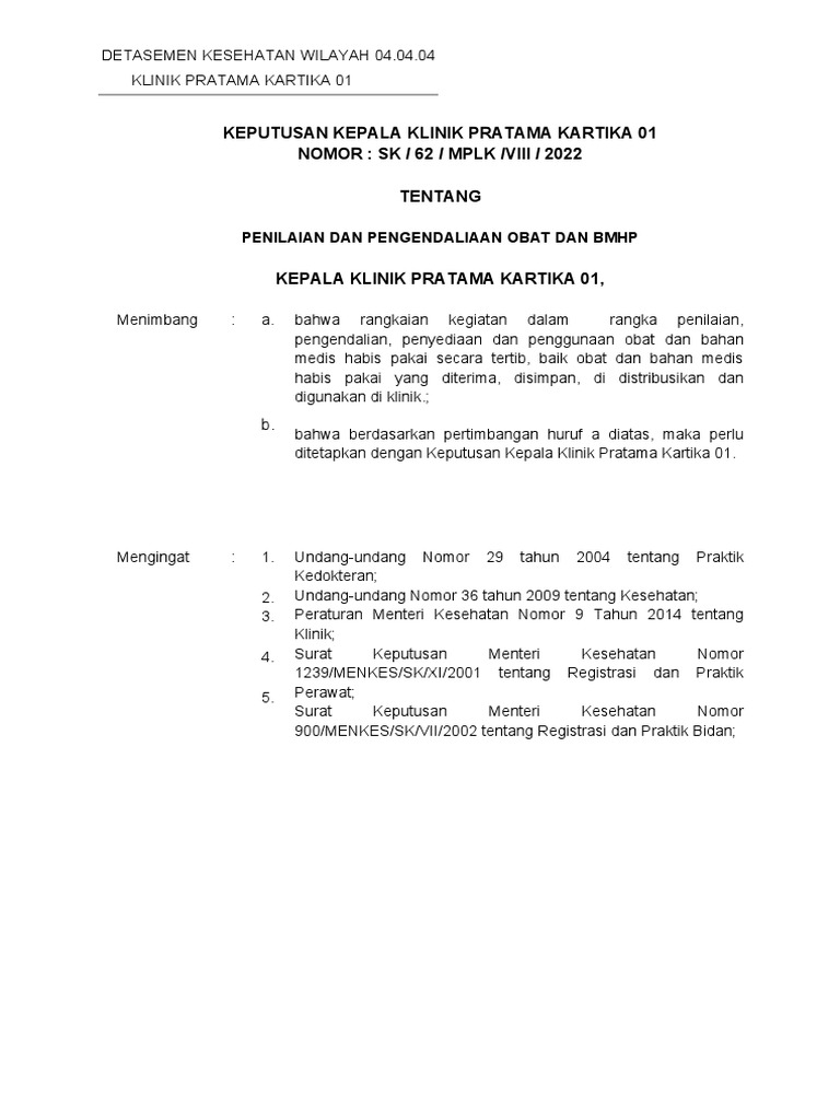 SK Penilaian Dan Pengendalian Obat SDH | PDF