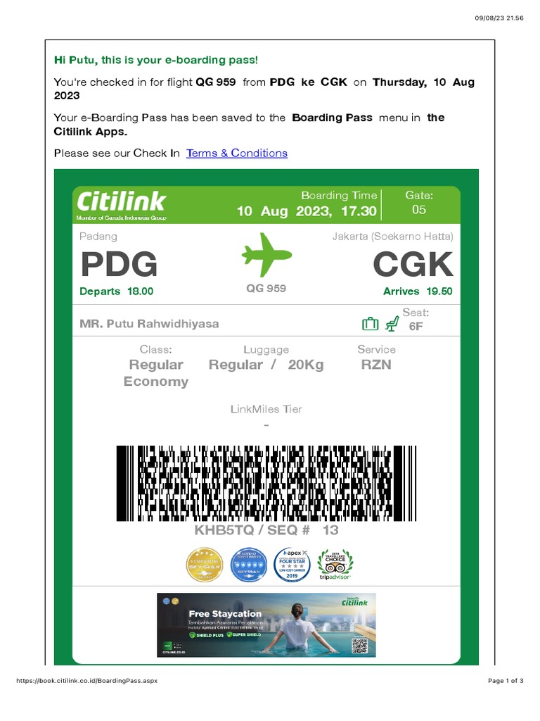 Boarding Pass Pak Putu | PDF