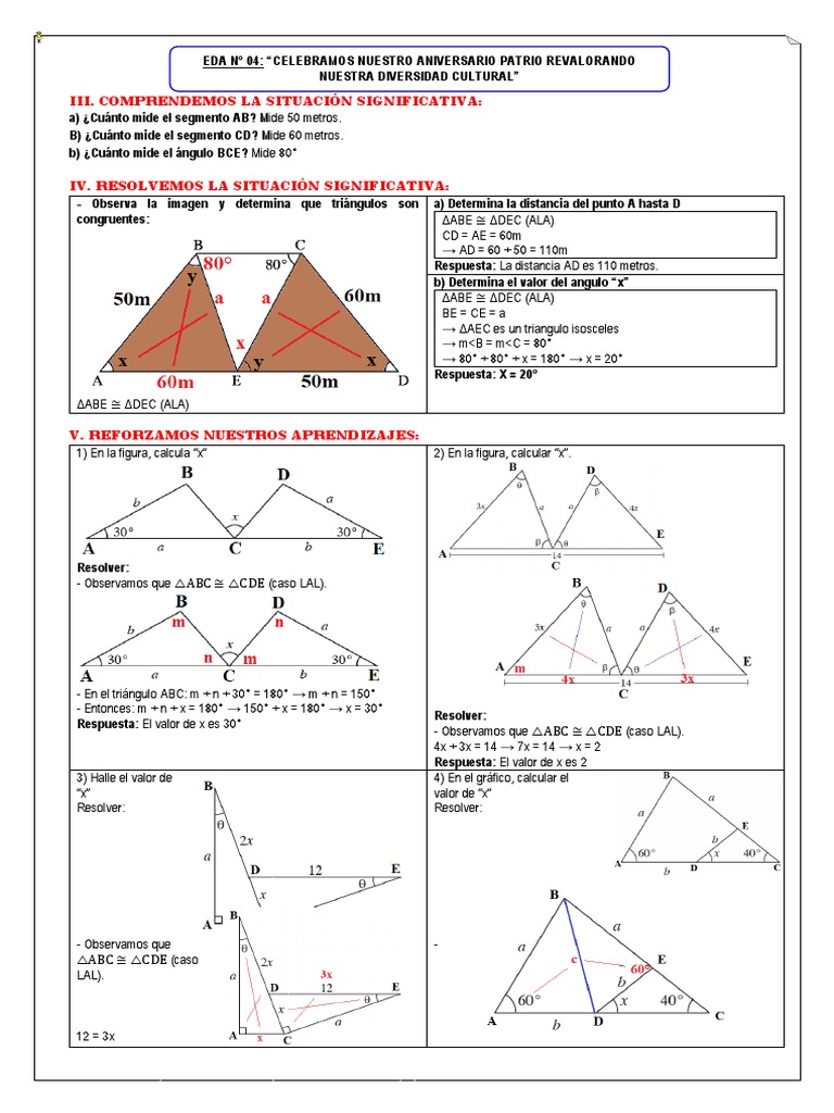 Solucion Ficha 4 - 3ero - Eda4 | PDF | Triángulo | Geometría triangular