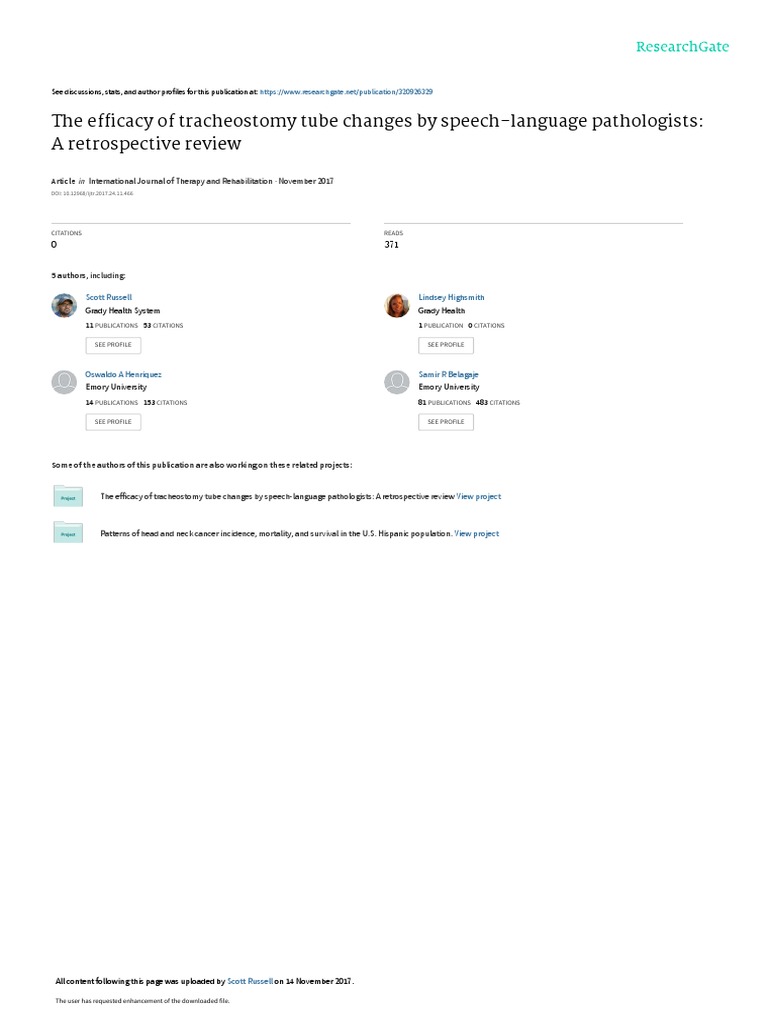 The Efficacy of Tracheostomy Tube Changes by Speech-Language ...