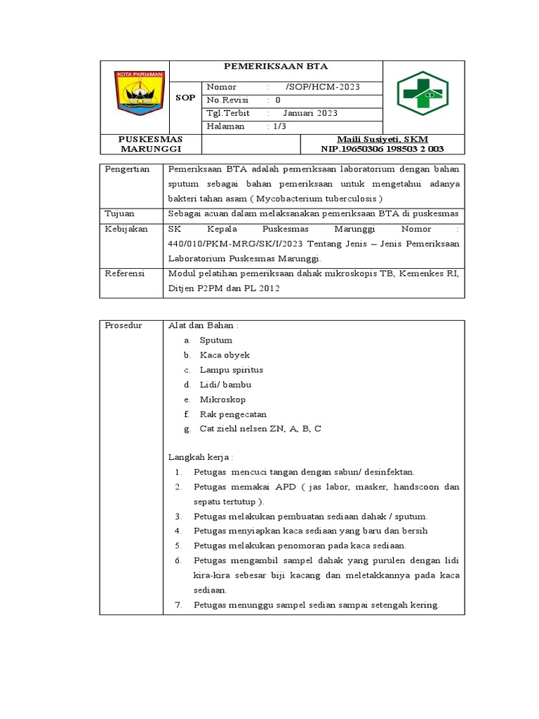 Pemeriksaan Bta | PDF